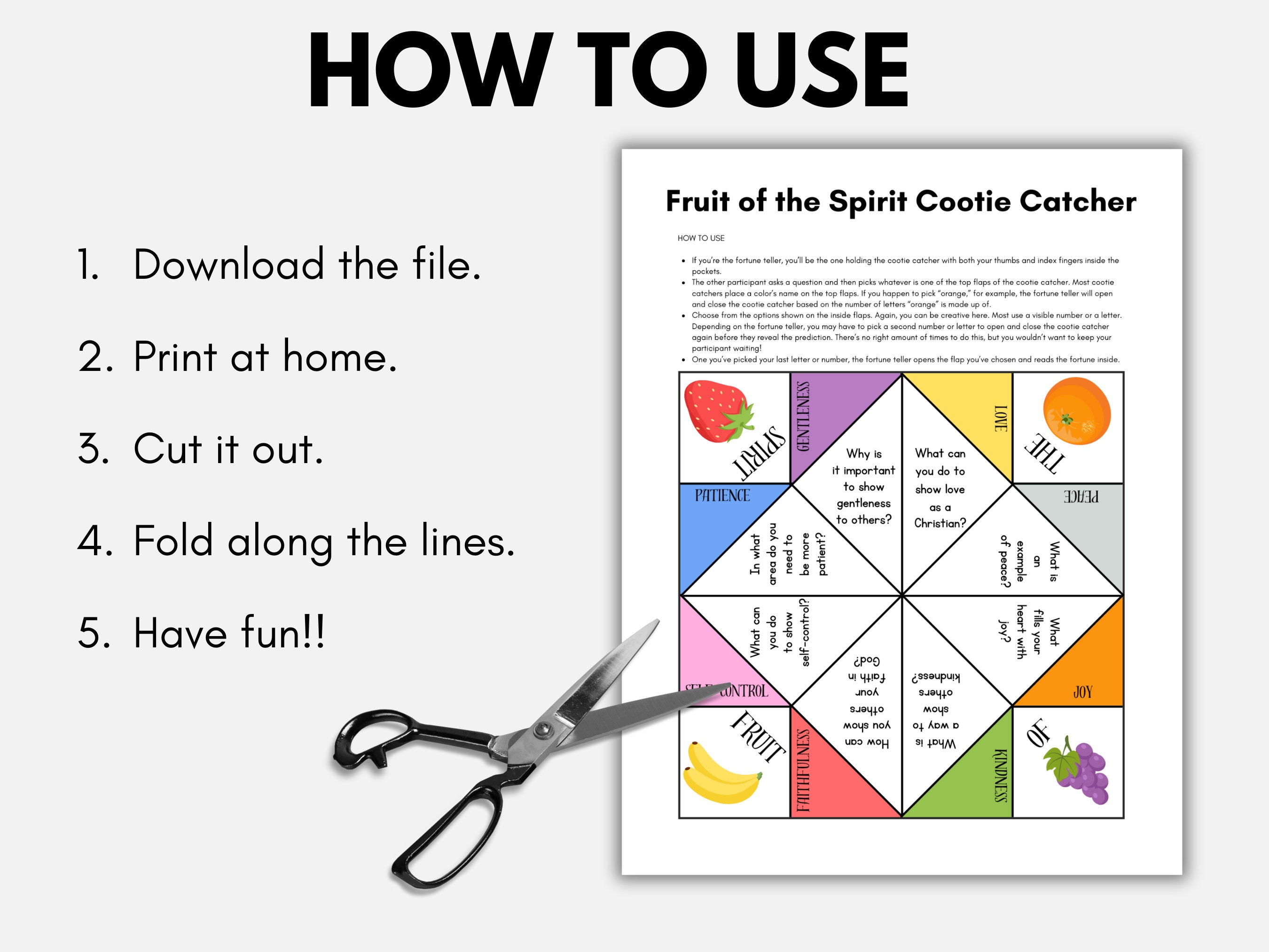 Fruit of the Spirit Cootie Catcher, Fruit of the Spirit Craft, Fruit of ...