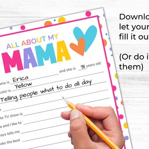 All About My Mama Printable, Mother's Day Gift, All About Mom Keepsake ...