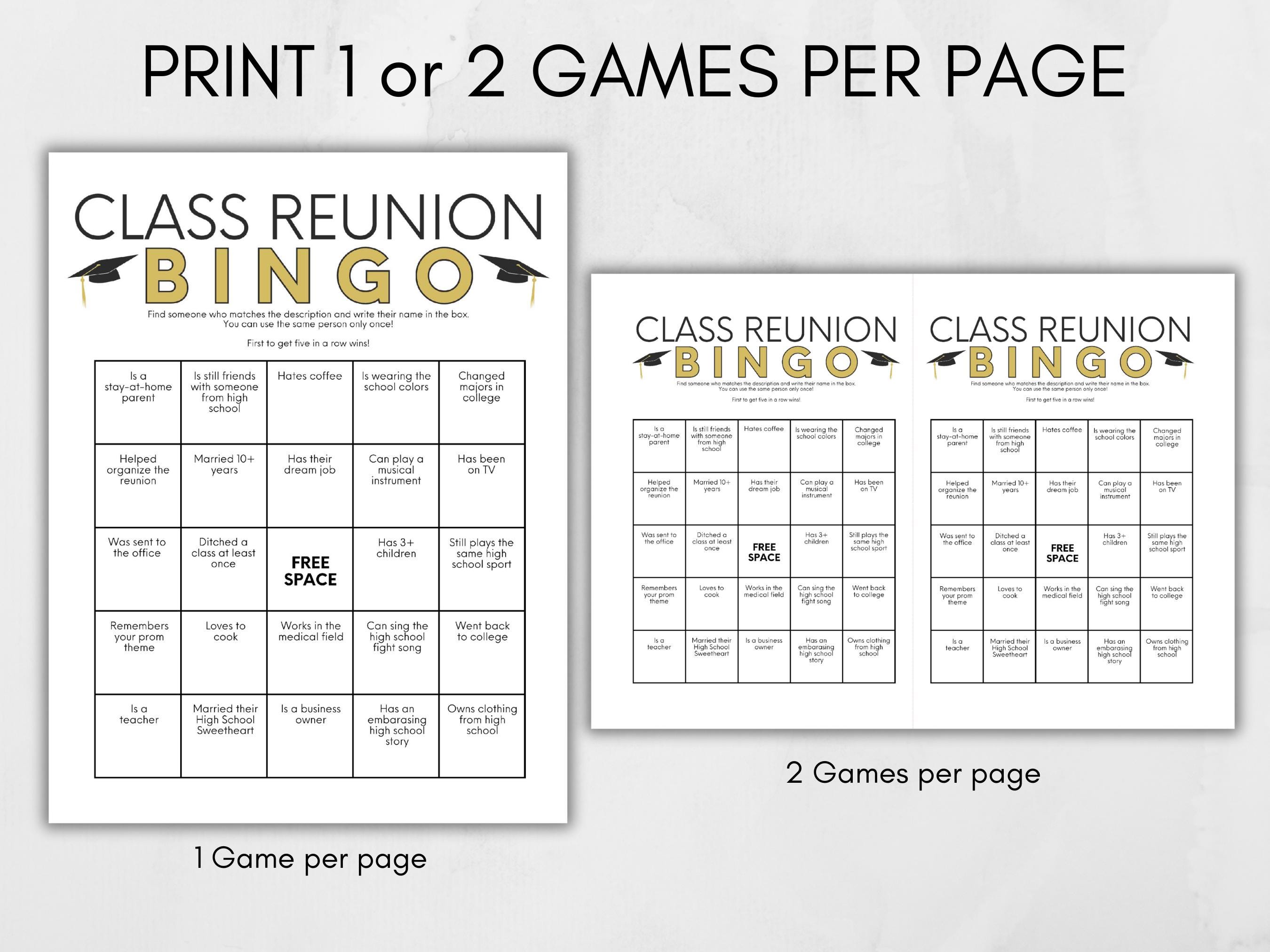 Class Reunion Bingo Game, Class Reunion Icebreaker, School Reunion ...