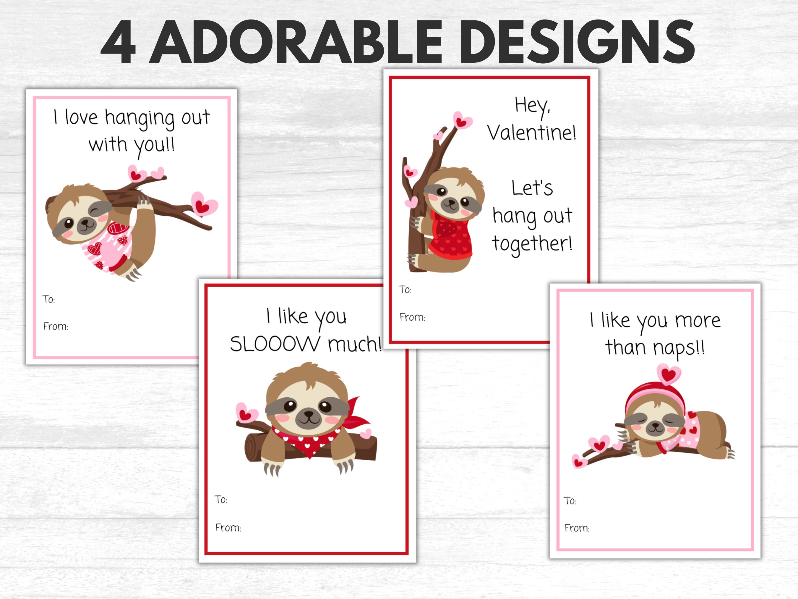 Sloth Valentine Card Printable, Kids Classroom Valentines, Instant ...