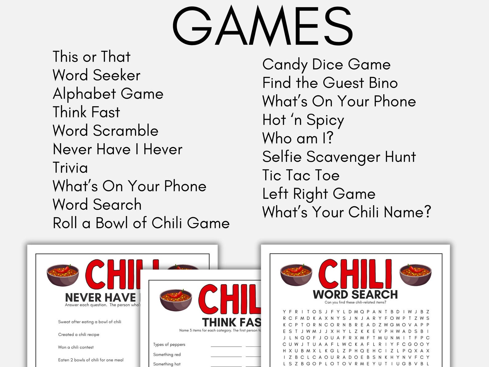 Chil Games Bundle, Chili Cook-off Games, Chil Party Games, Chili Cook ...
