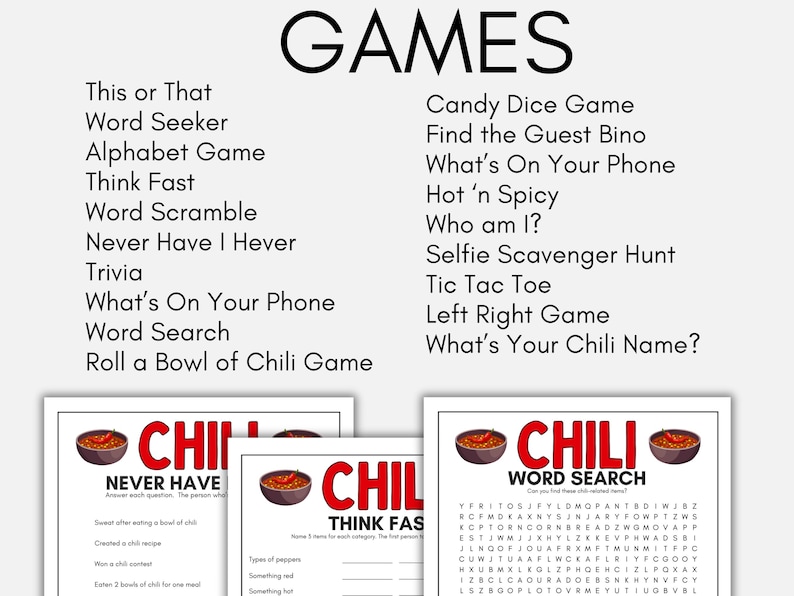 Chil Games Bundle, Chili Cook-off Games, Chil Party Games, Chili Cook ...