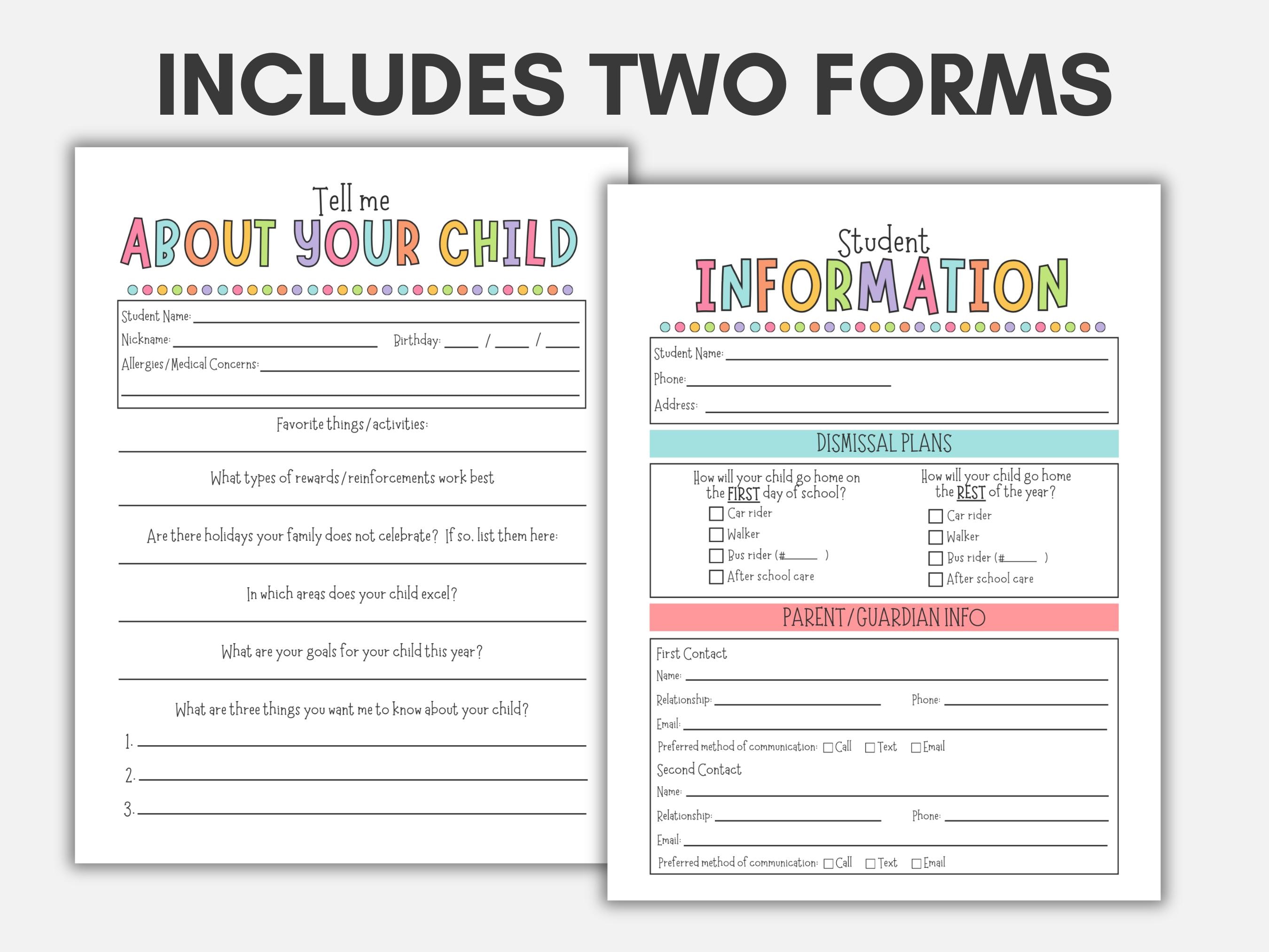 Student Information Form, Student Information Sheet, Daycare All About ...