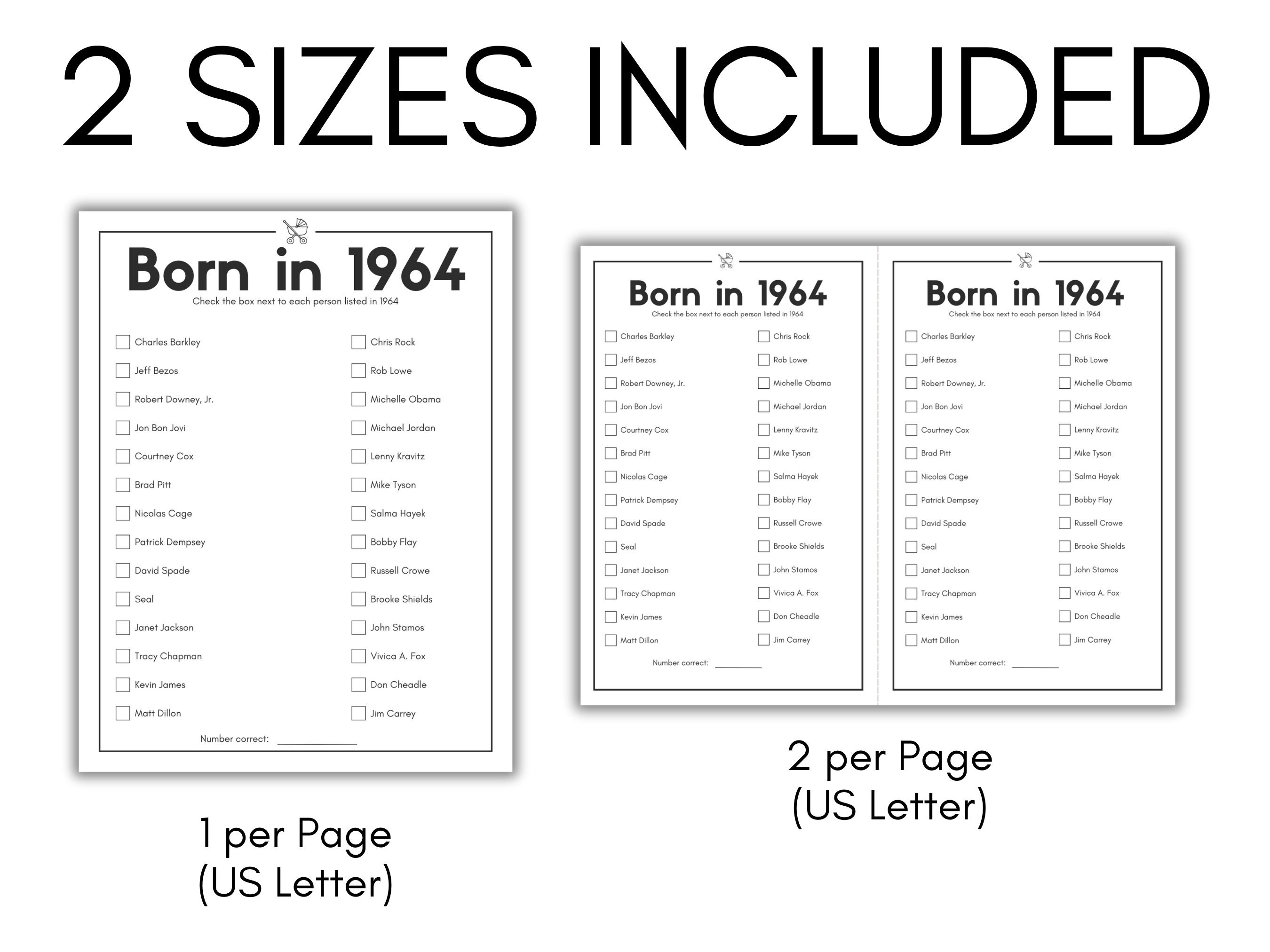 60th Birthday Party Games, Born in 1964 Game, 60th Birthday Games, 1964 ...