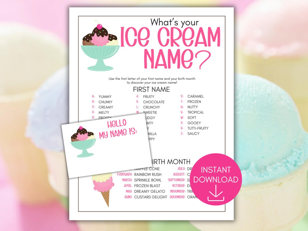 What's Your Ice Cream Name Game, Ice Cream Party Game, Ice Cream ...