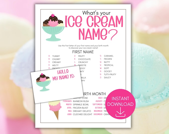 What's Your Ice Cream Name Party Game Printable Ice Cream Party Game ...