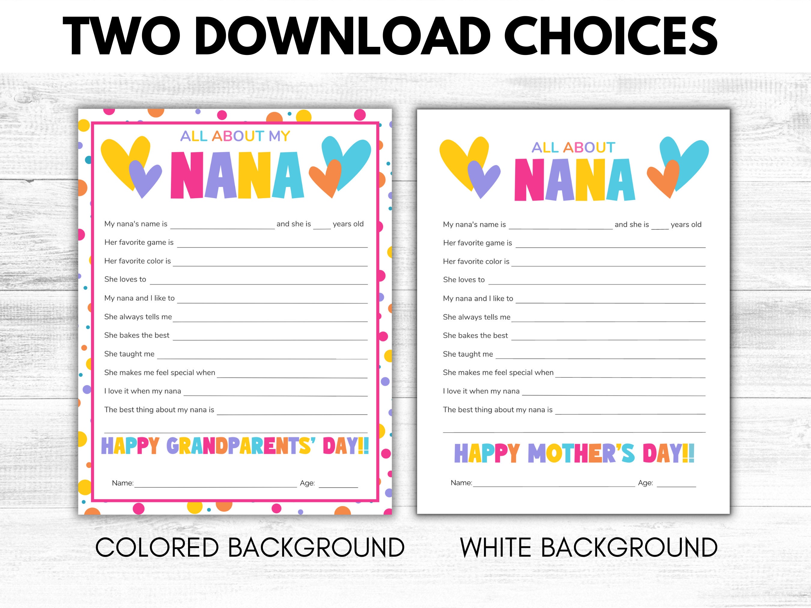 All About My Nana Printable Grandma Mother's Day Gift - Etsy