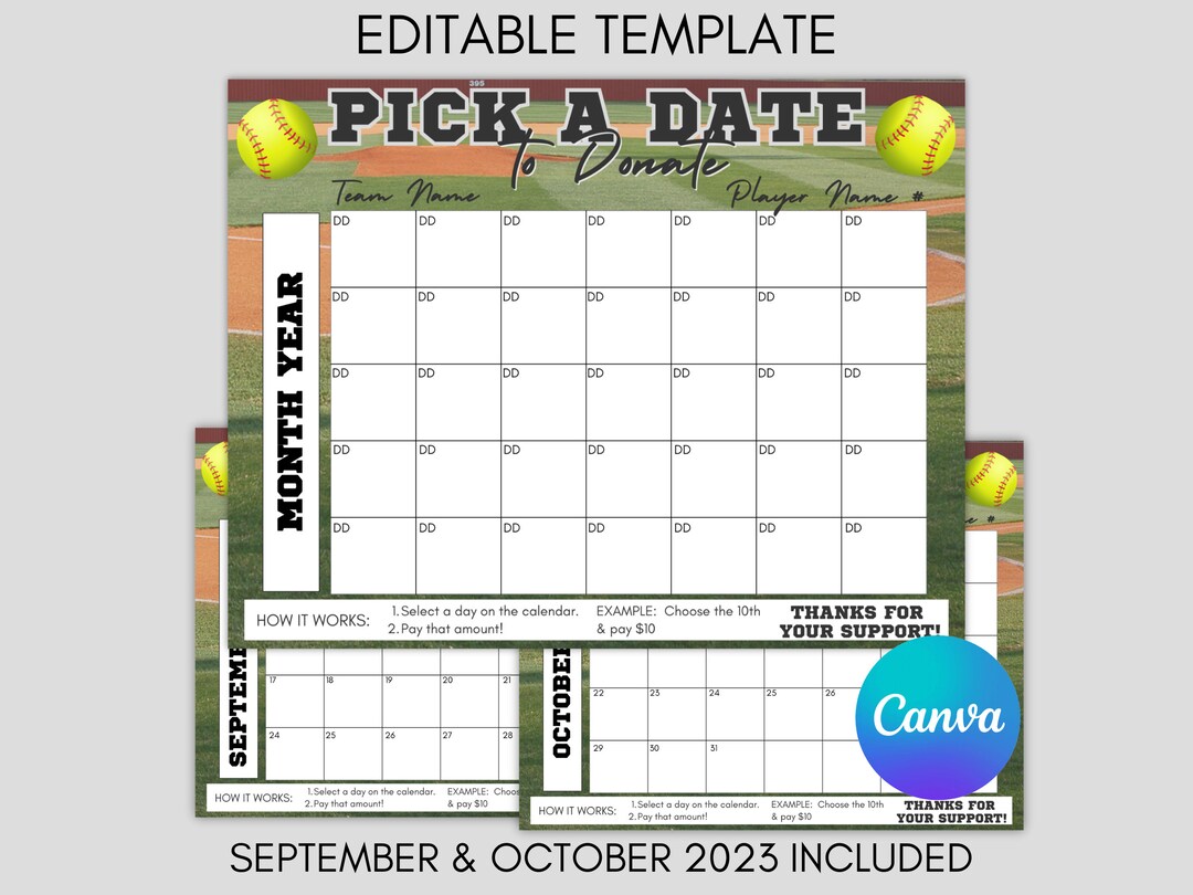Editable Softball Fundraiser, Pick a Date Fundraiser, Editable Softball ...