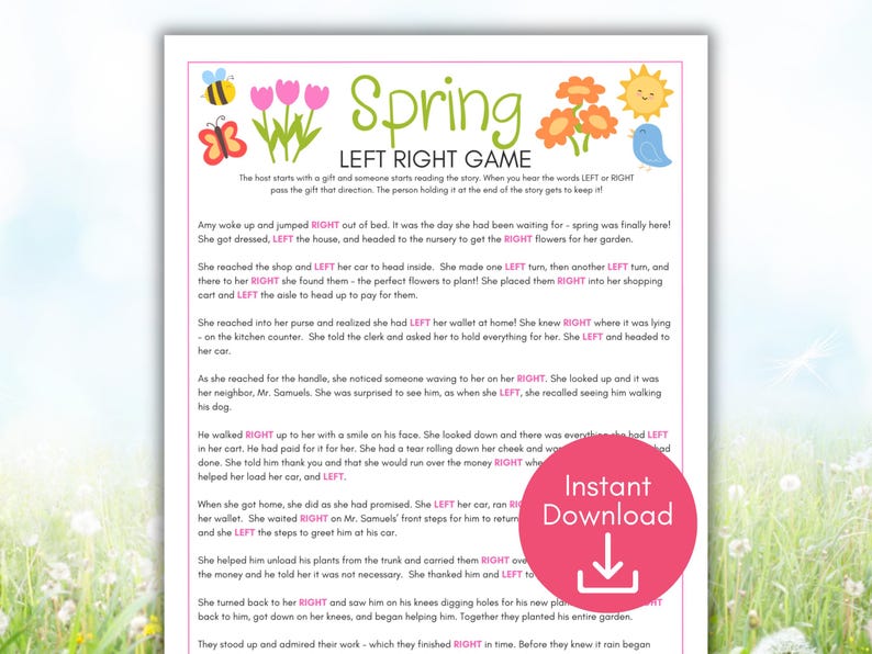 Spring Left Right Game, Springtime Pass the Prize Game, Pass the ...