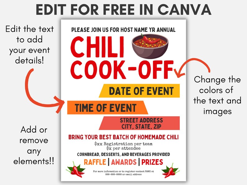 Editable Chili Cook off Flyer, Chili Cook off Invitation, Office Chili ...
