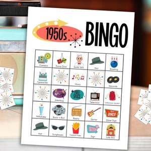 1950s Bingo, 50s Bingo, 50s Game, 1950s Bingo Cards, 50s Party Game ...
