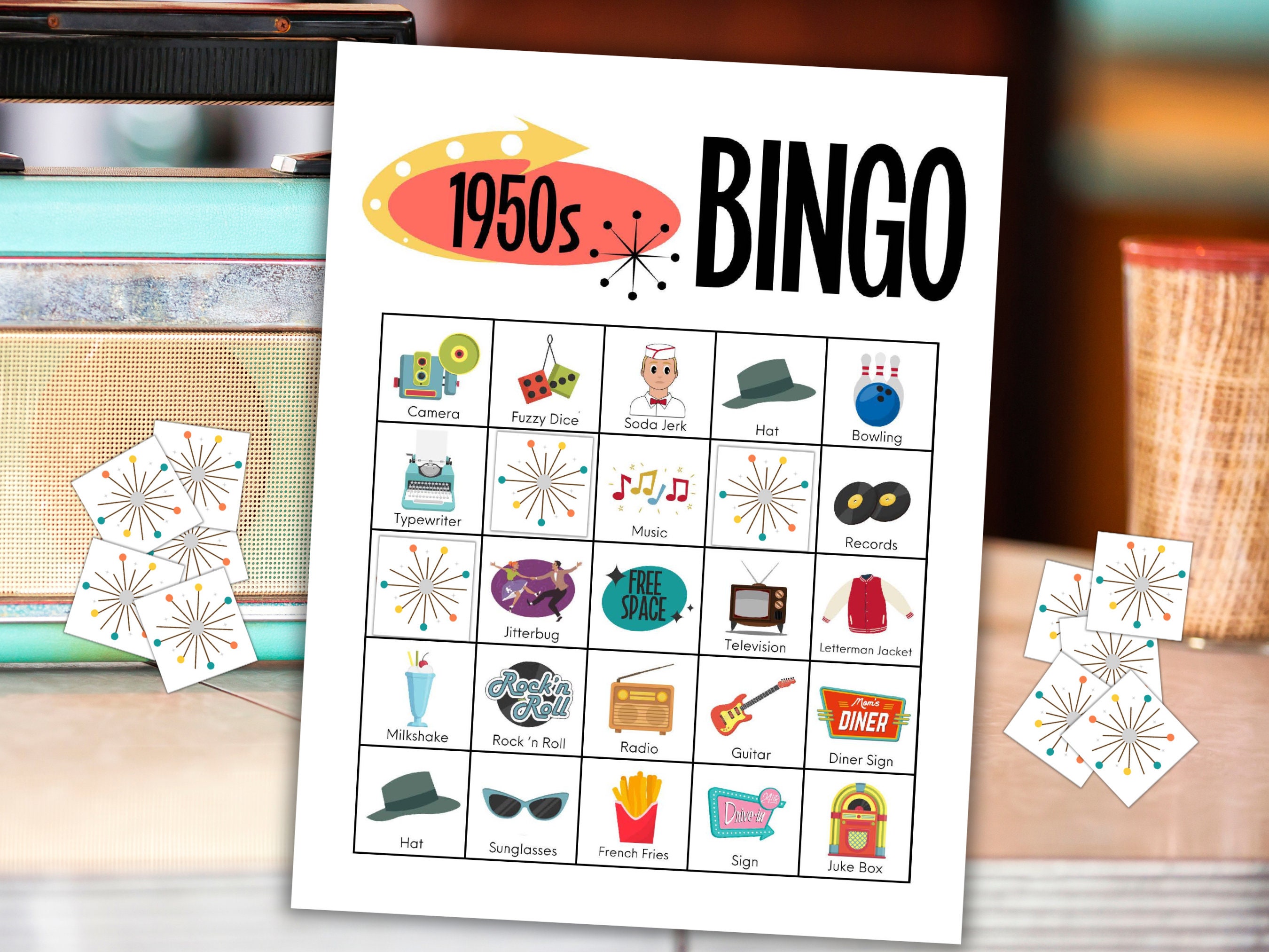 1950s Bingo, 50s Bingo, 50s Game, 1950s Bingo Cards, 50s Party Game ...
