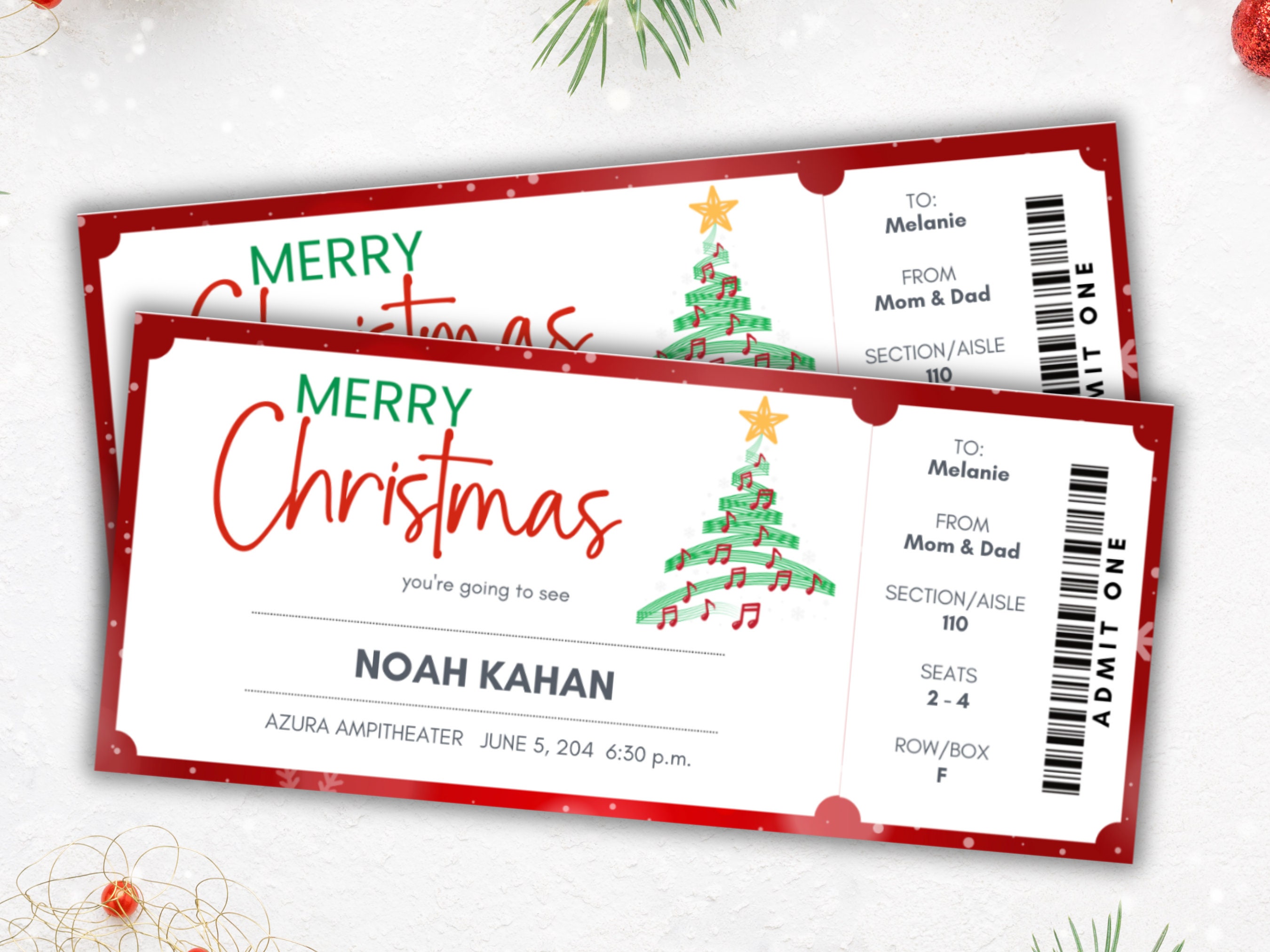 Christmas Concert Ticket Template, Editable Concert Ticket, Concert ...