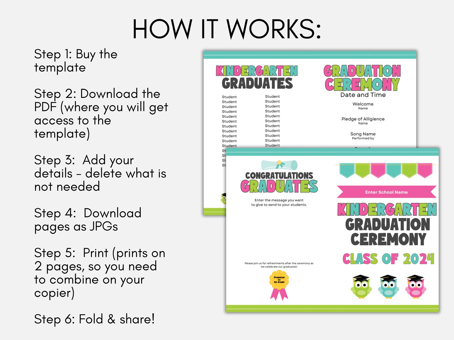Kindergarten Graduation Program Template, Graduation Program for ...