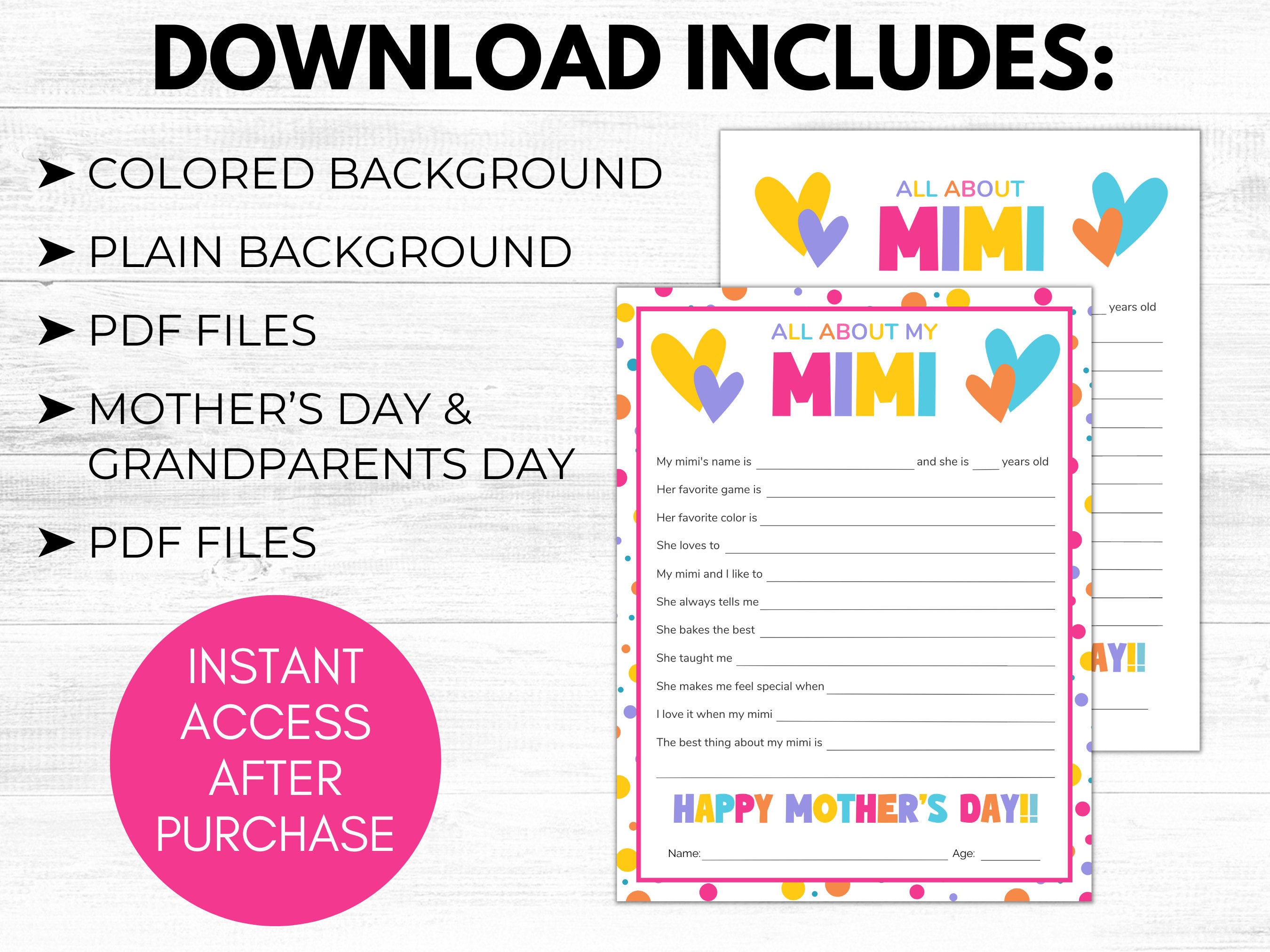 All About My Mimi Printable, Grandma Mother's Day Gift, All About ...