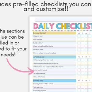 Editable School Planner, Kids School Day Checklist, Routine Chart ...