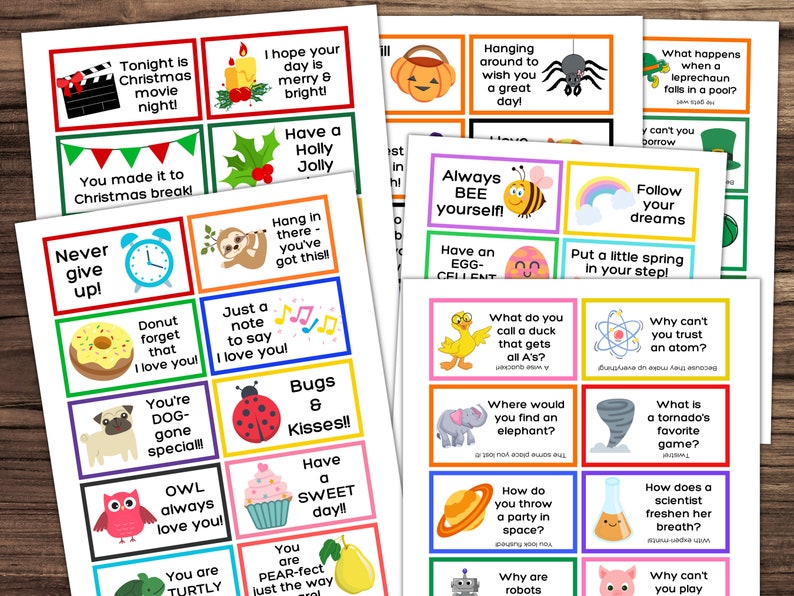 Lunch Box Notes for Kids, Joke Lunch Box Notes, Positive Affirmations ...