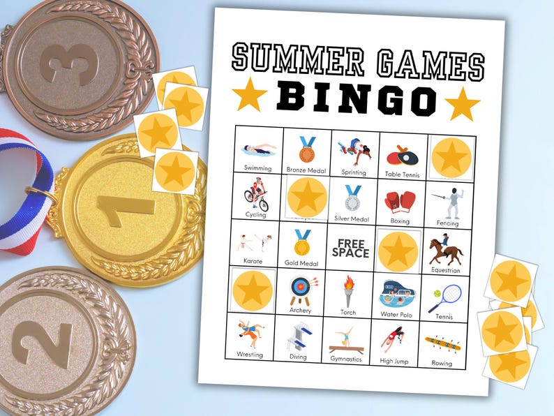 Summer Games Bingo, Sports Bingo Game, Summer Bingo, July Sports ...