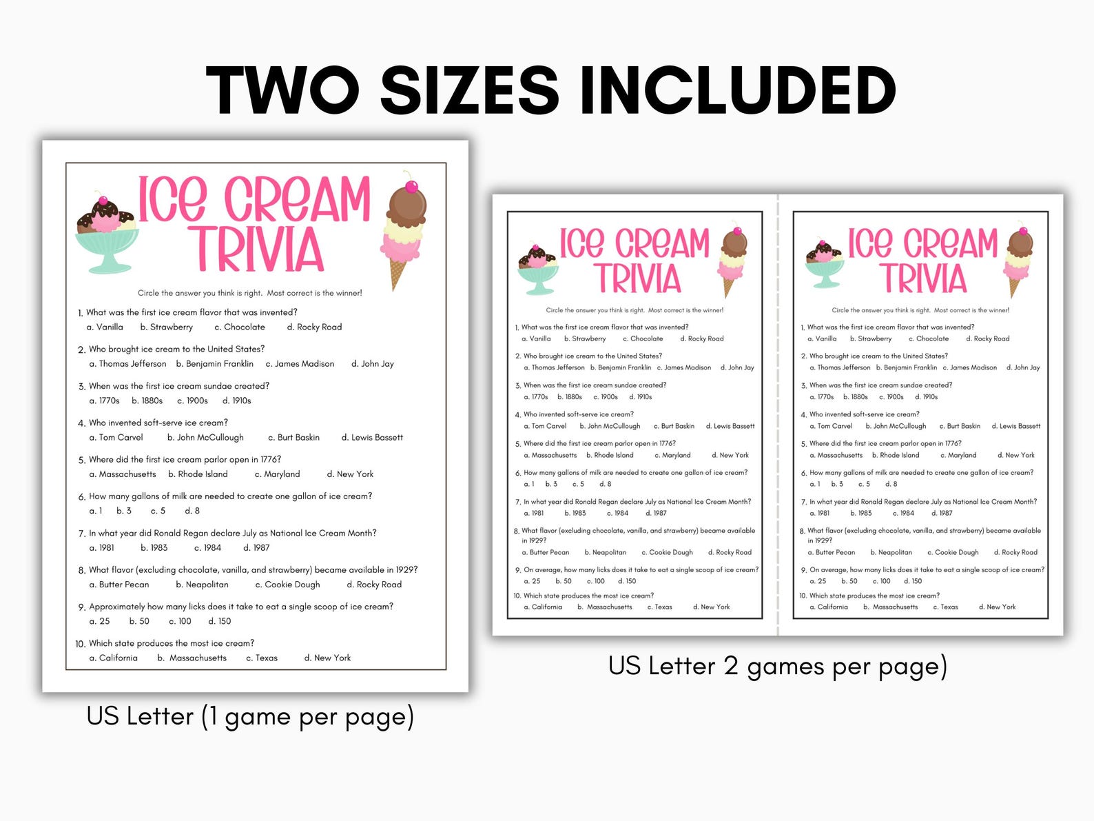 Ice Cream Trivia Game, Printable Ice Cream Party Game, Summer Activity ...
