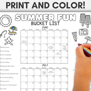 Printable Summer Calendar Poster, Summer Bucket List, Summer of Fun ...