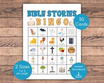 60 Bible Bingo Cards, Bible Stories Bingo, Sunday School Christian ...