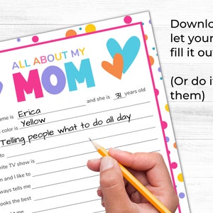 All About My Mom Printable, Mother's Day Gift, All About Mom Keepsake ...