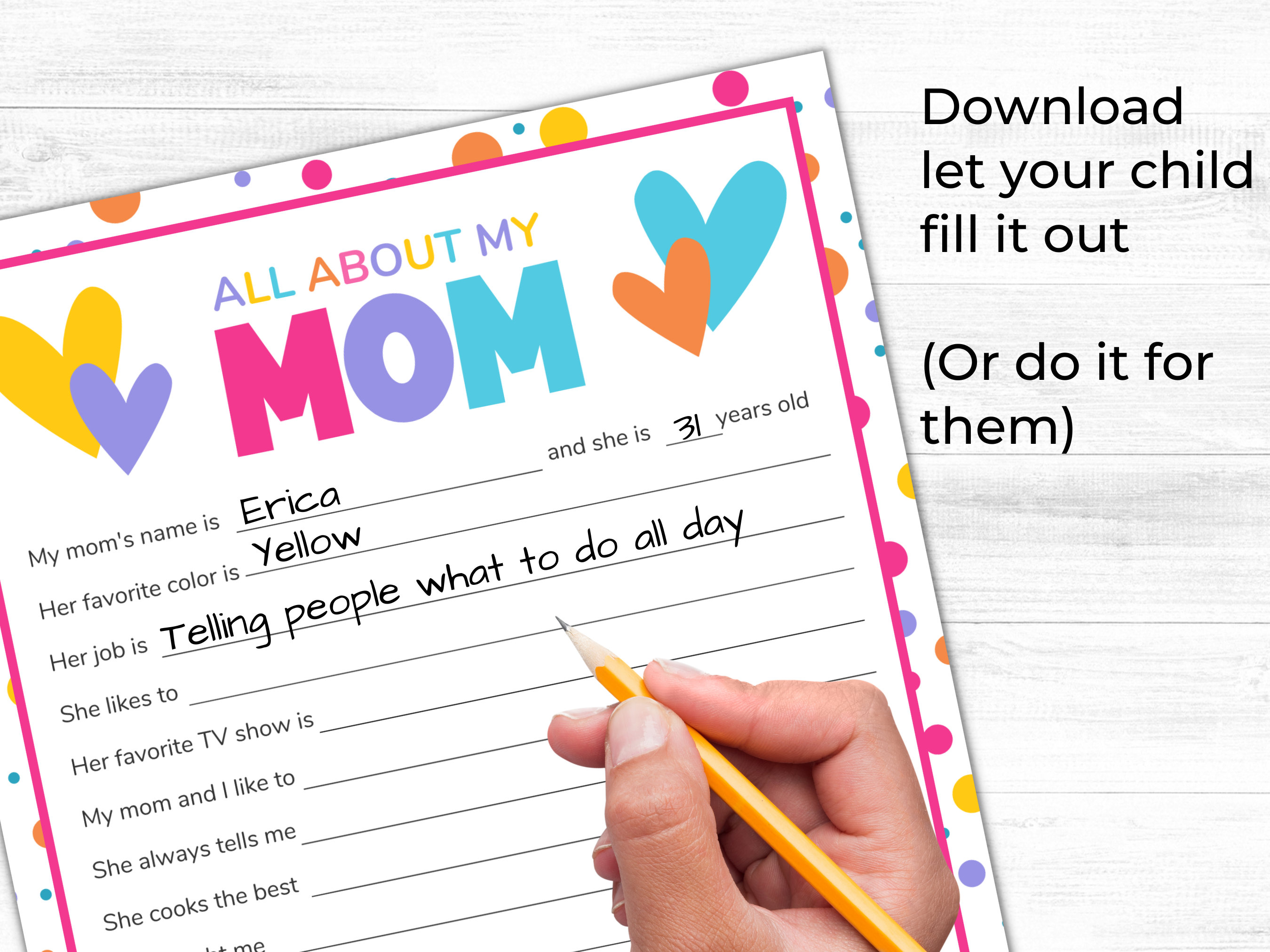 All About My Mom Printable, Mother's Day Gift, All About Mom Keepsake ...