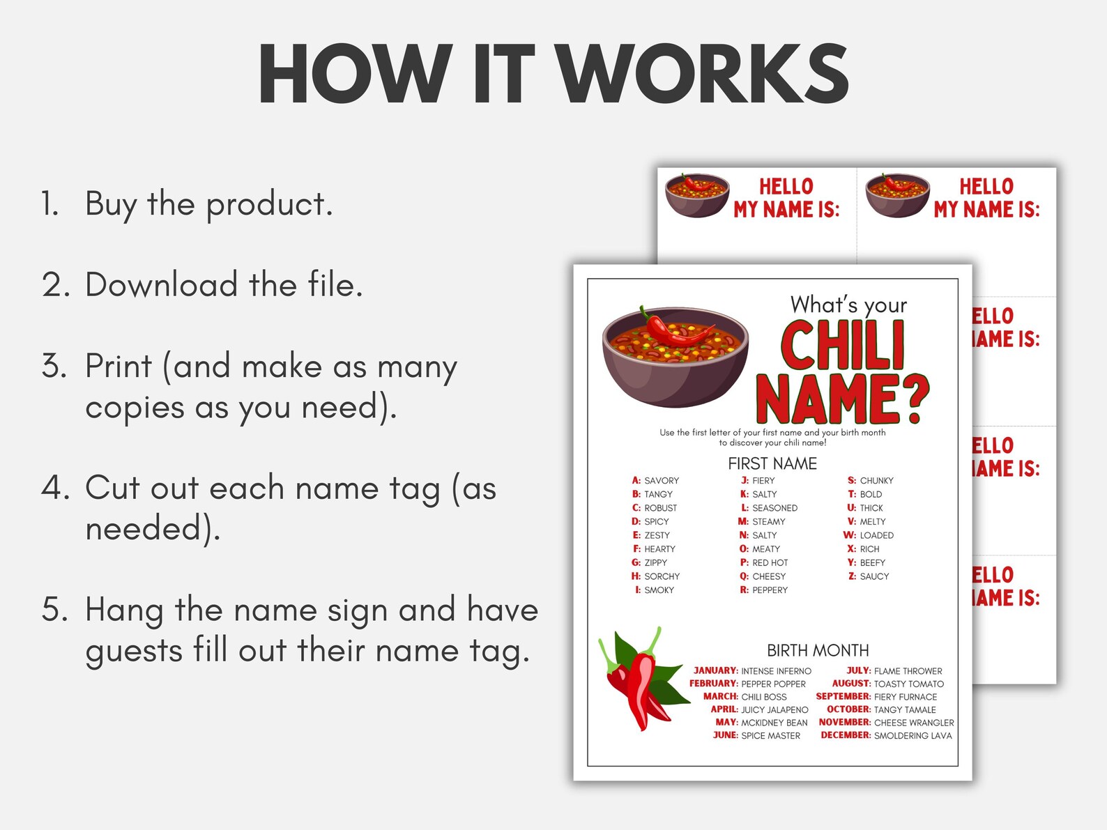 What's Your Chili Name Game, Chili Cookoff Party Game, Chili Cook-off ...