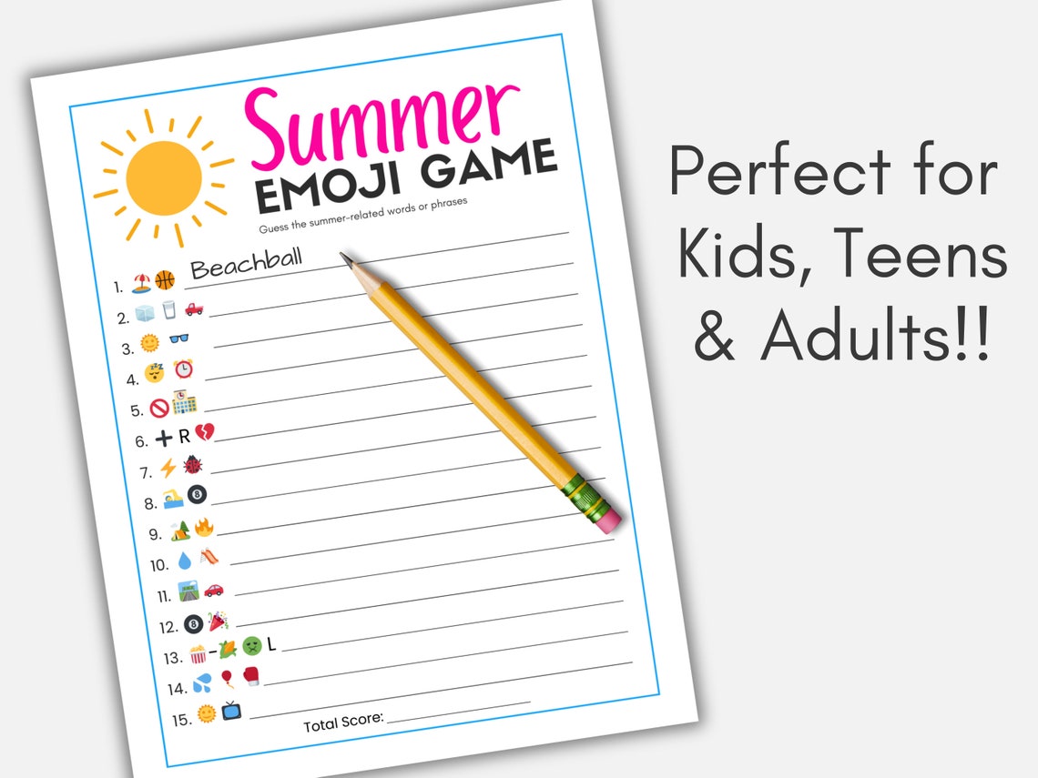Summer Emoji Game, Summer Emoji Printable, Summer Party Game, Pool ...