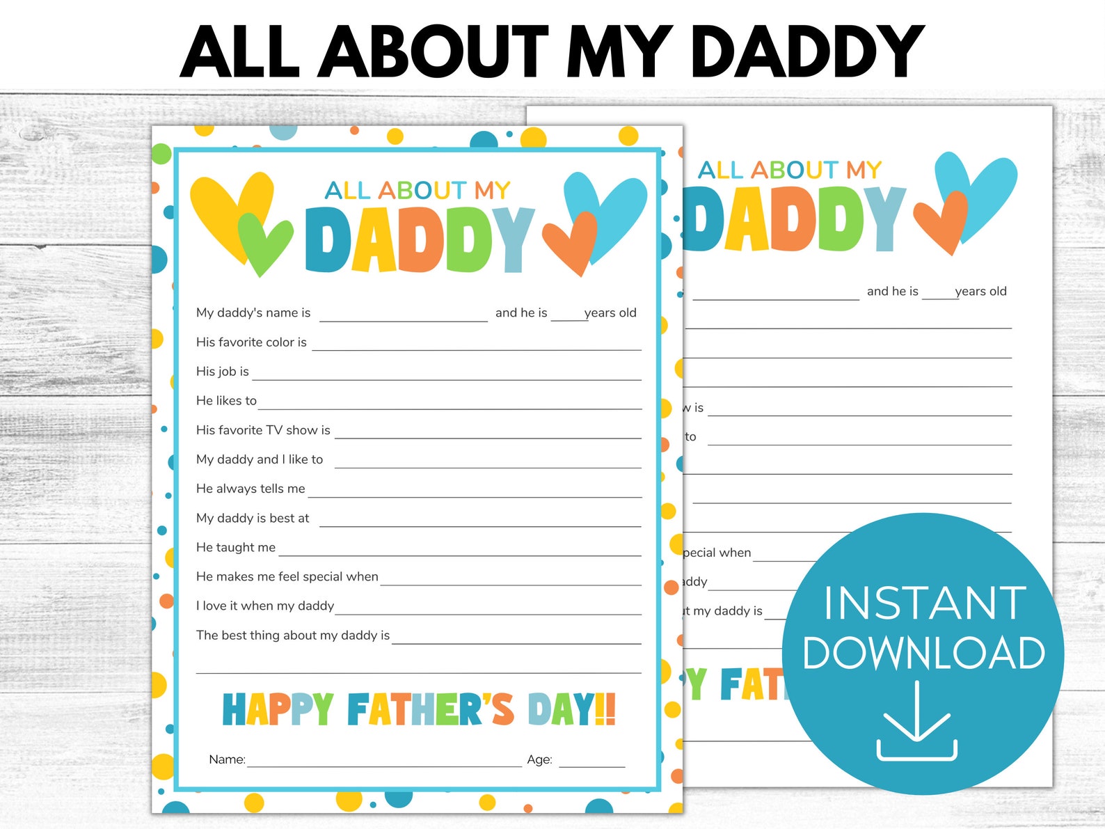 All About My Daddy Printable, Father's Day Gift, All About Daddy ...