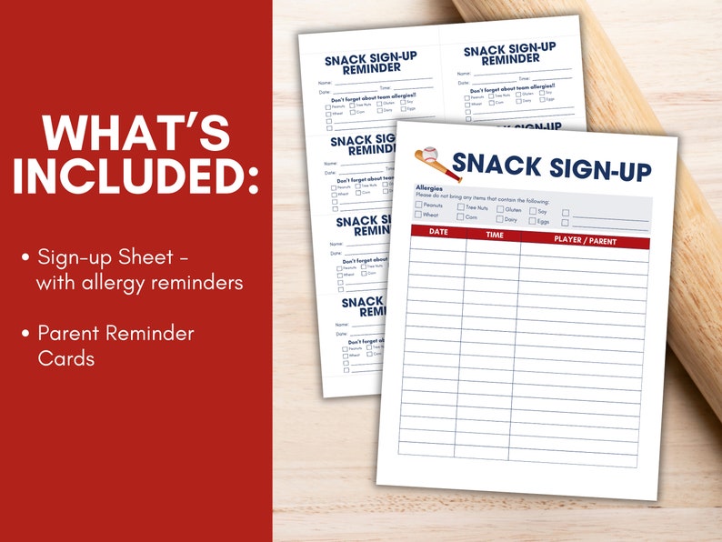Baseball Snack Sign up Sheet, Baseball Snack Schedule Template, Tball ...