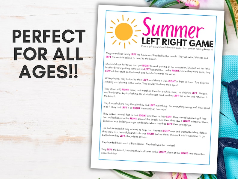 Summer Left Right Game, Summer Left Right Poem, Summer Family Runion ...