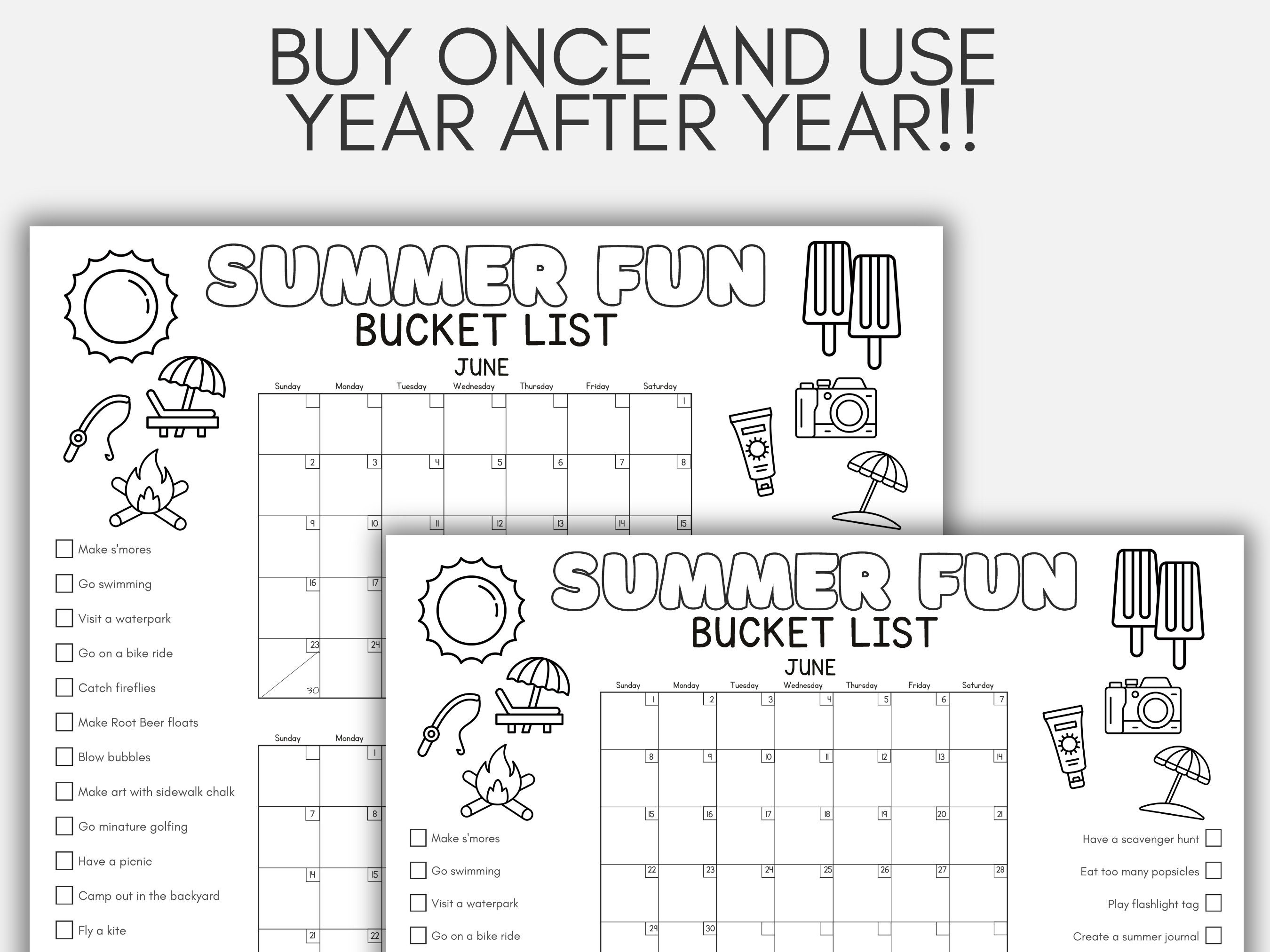 Printable Summer Calendar Poster, Summer Bucket List, Summer of Fun ...