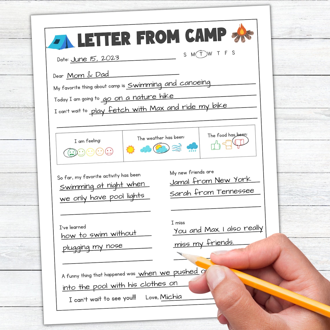 Printable Letter From Camp, Summer Camp Letter, Summer Camp Stationery ...