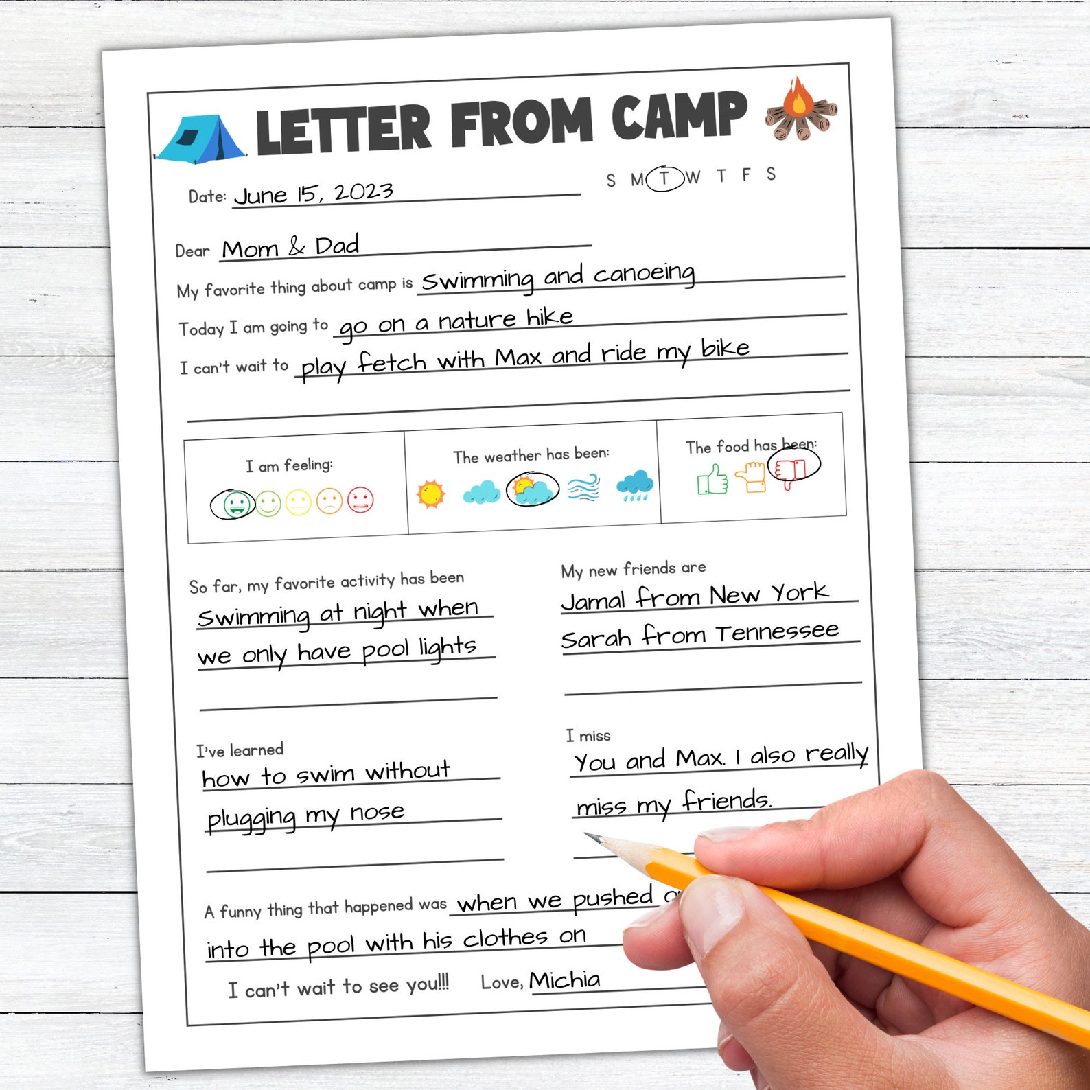 Printable Letter From Camp, Summer Camp Letter, Summer Camp Stationery ...