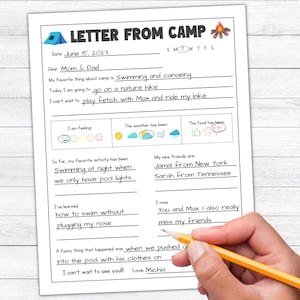 Printable Letter From Camp, Summer Camp Letter, Summer Camp Stationery ...