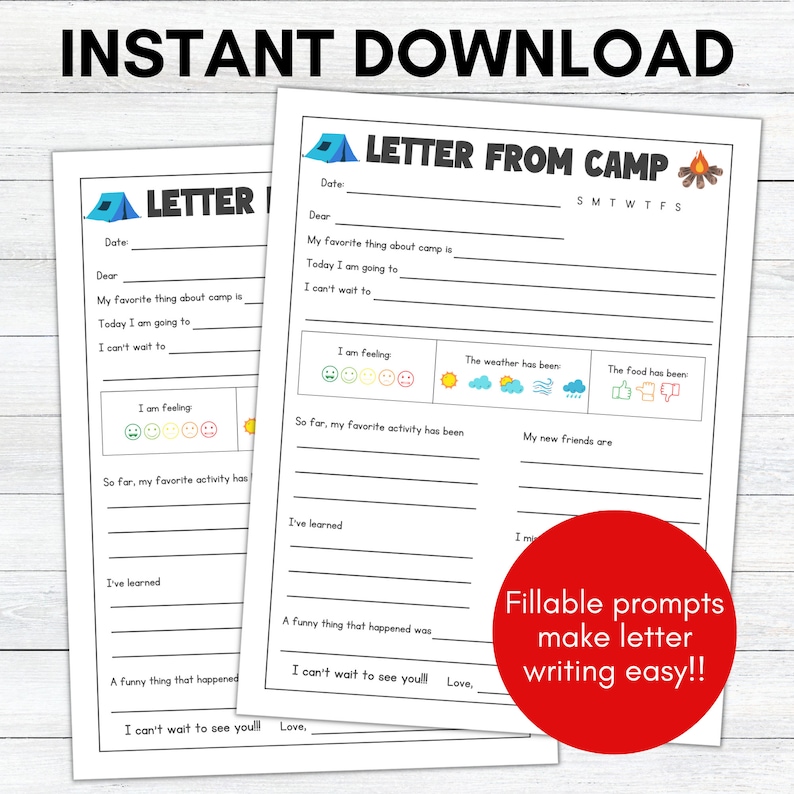 Printable Letter From Camp, Summer Camp Letter, Summer Camp Stationery ...