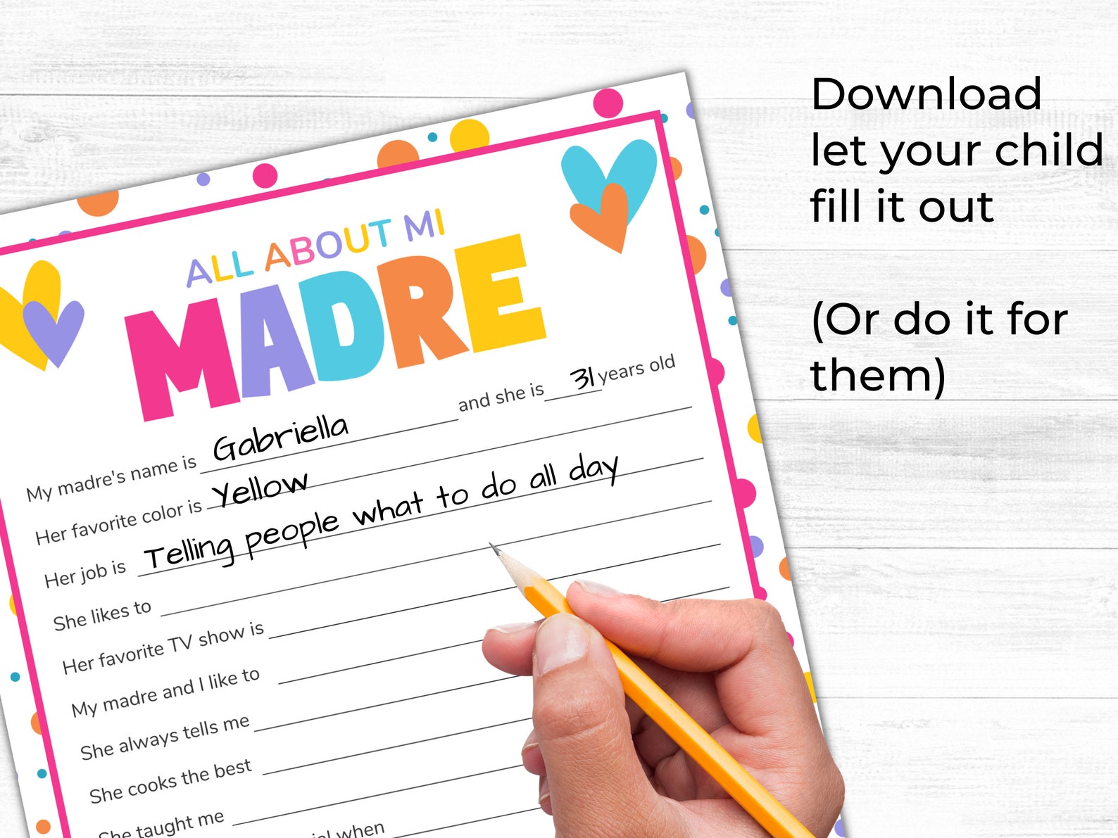 All About Mi Madre Printable, Mother's Day Gift, All About Mom Keepsake ...