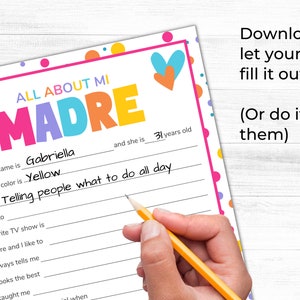 All About Mi Madre Printable, Mother's Day Gift, All About Mom Keepsake ...