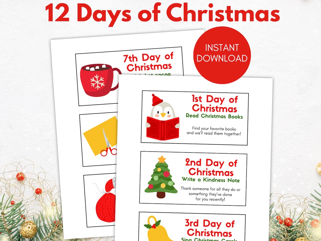 12 Days of Christmas Printable for Kids, Kids Christmas Countdown ...