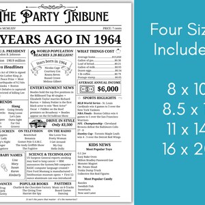 1964 Birthday Poster, 60th Birthday Newspaper, 1964 Newspaper Sign ...