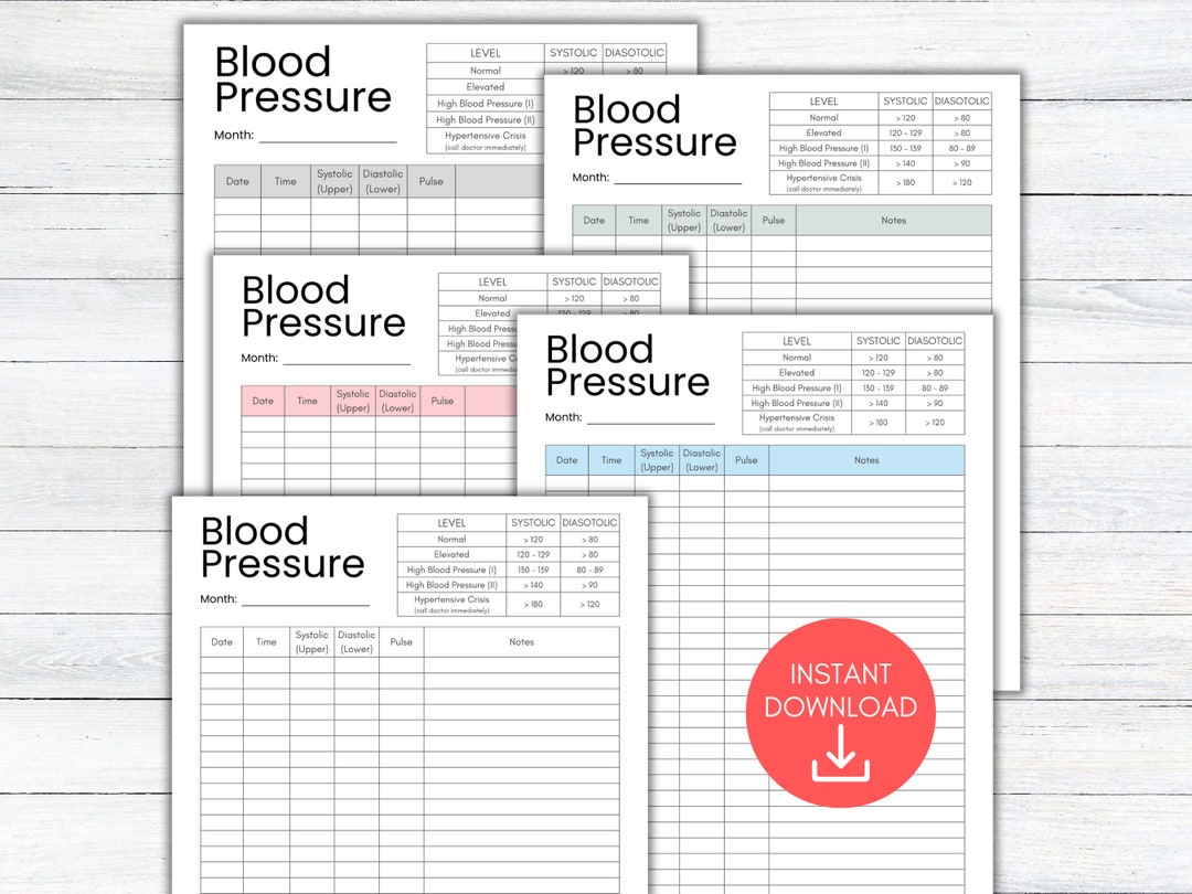 Blood Pressure Log, Printable BP Tracker, High Blood Pressure Chart ...