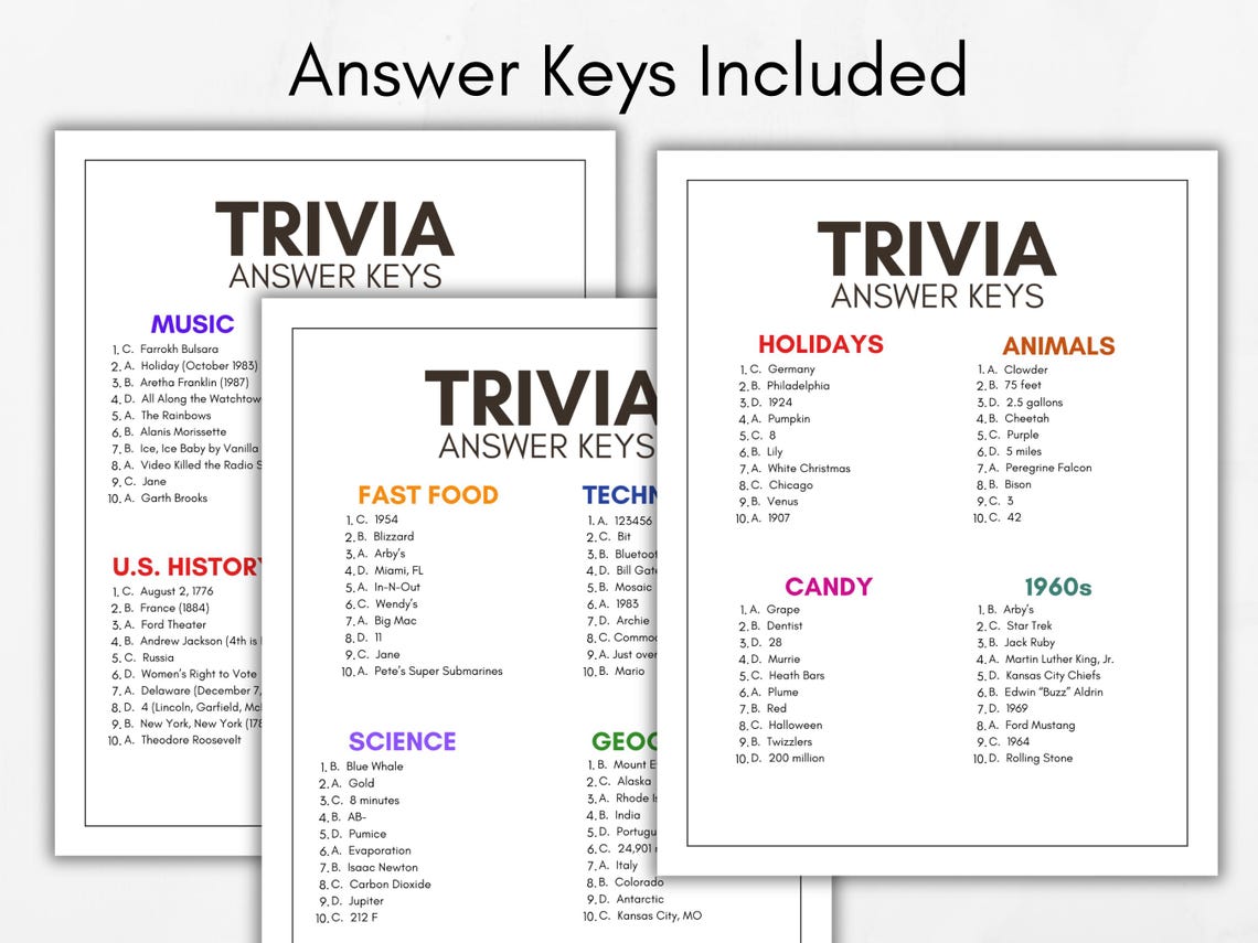 Pub Trivia Games Bundle, Trivia Night Games, Family Game Night, Trivia ...