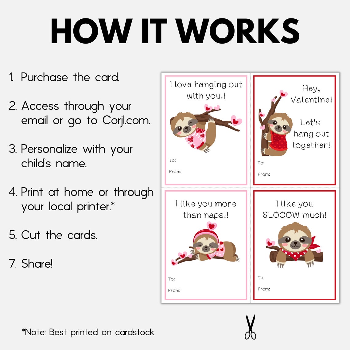 Sloth Valentine Card Printable Kids Classroom Valentines - Etsy