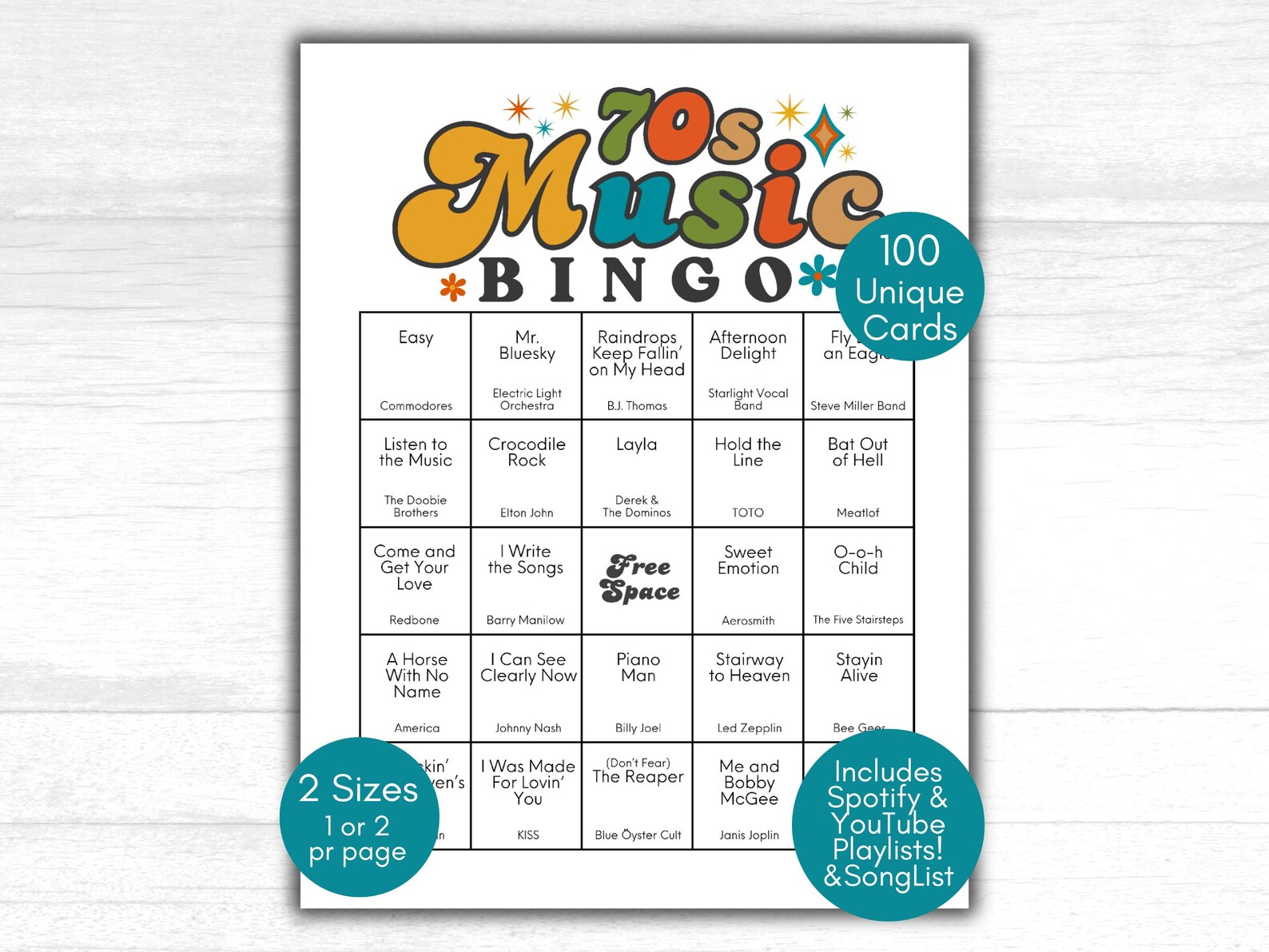 70s Music Bingo, 1970s Game, Music Bingo Game, 70s Party, 70s Party ...