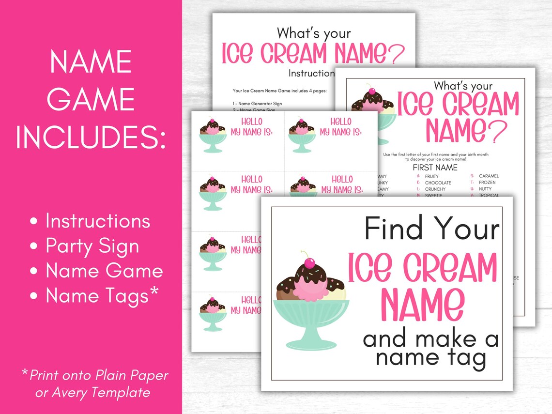 What's Your Ice Cream Name Game, Ice Cream Party Game, Ice Cream ...