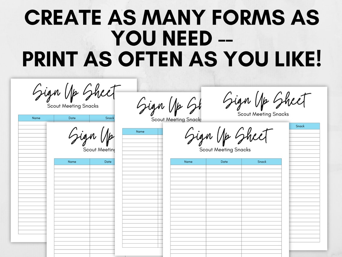 Editable Sign up Sheet Printable Sign up Form Sign up List - Etsy