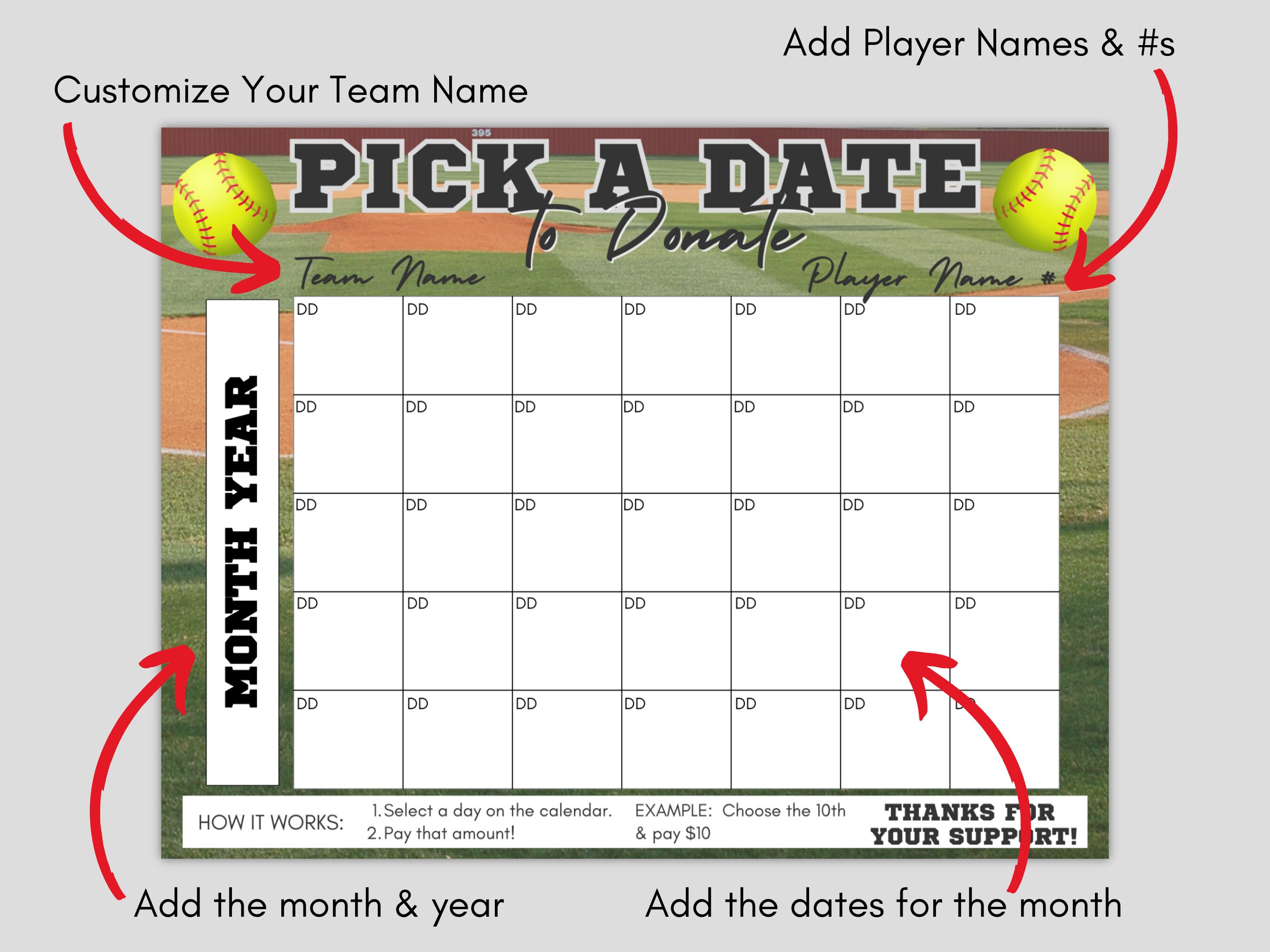 Editable Softball Fundraiser, Pick a Date Fundraiser, Editable Softball ...