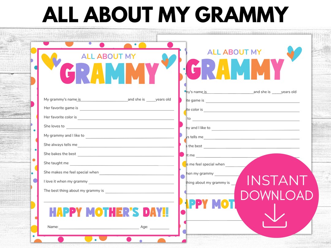 All About My Grammy Printable Grandma Mother's Day Gift - Etsy