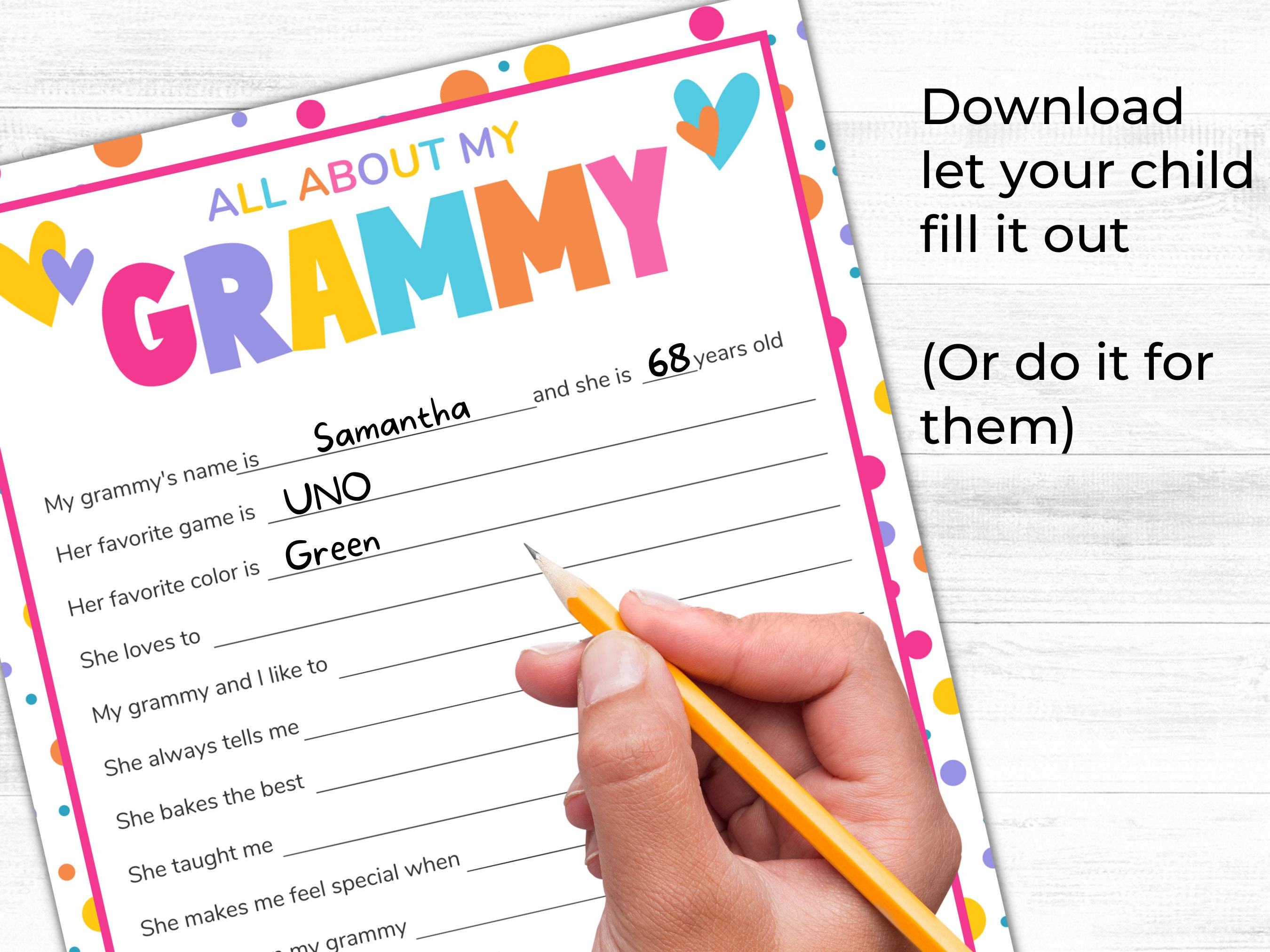 All About My Grammy Printable, Grandma Mother's Day Gift, All About ...